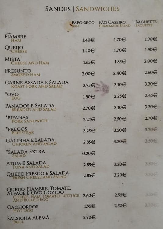 Menu at Riviera pub & bar, Portimão