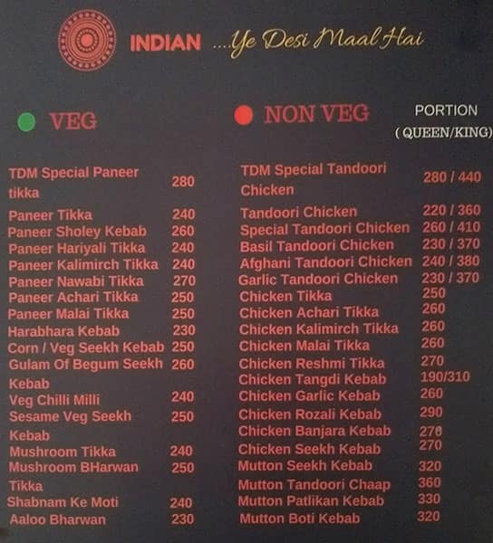 Menu at The Daawat Mahal, Nagpur