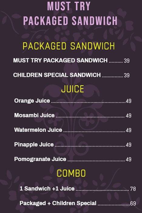 Menu of Must Try Packaged Sandwich, Kamothe, Navi Mumbai