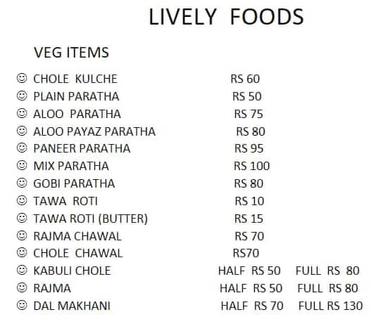 Menu of Lively Foods, Kamla Nagar, New Delhi