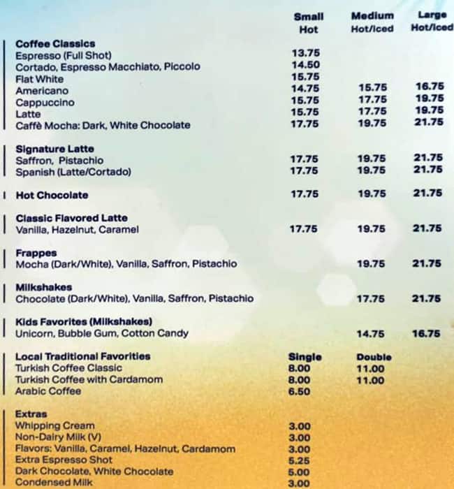 Menu of ADNOC Oasis, Al Quoz, Dubai