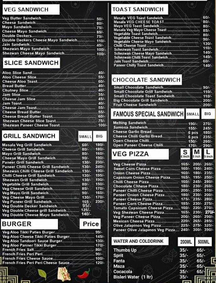 Menu of Famous Sandwich Corner, Nalasopara, Mumbai
