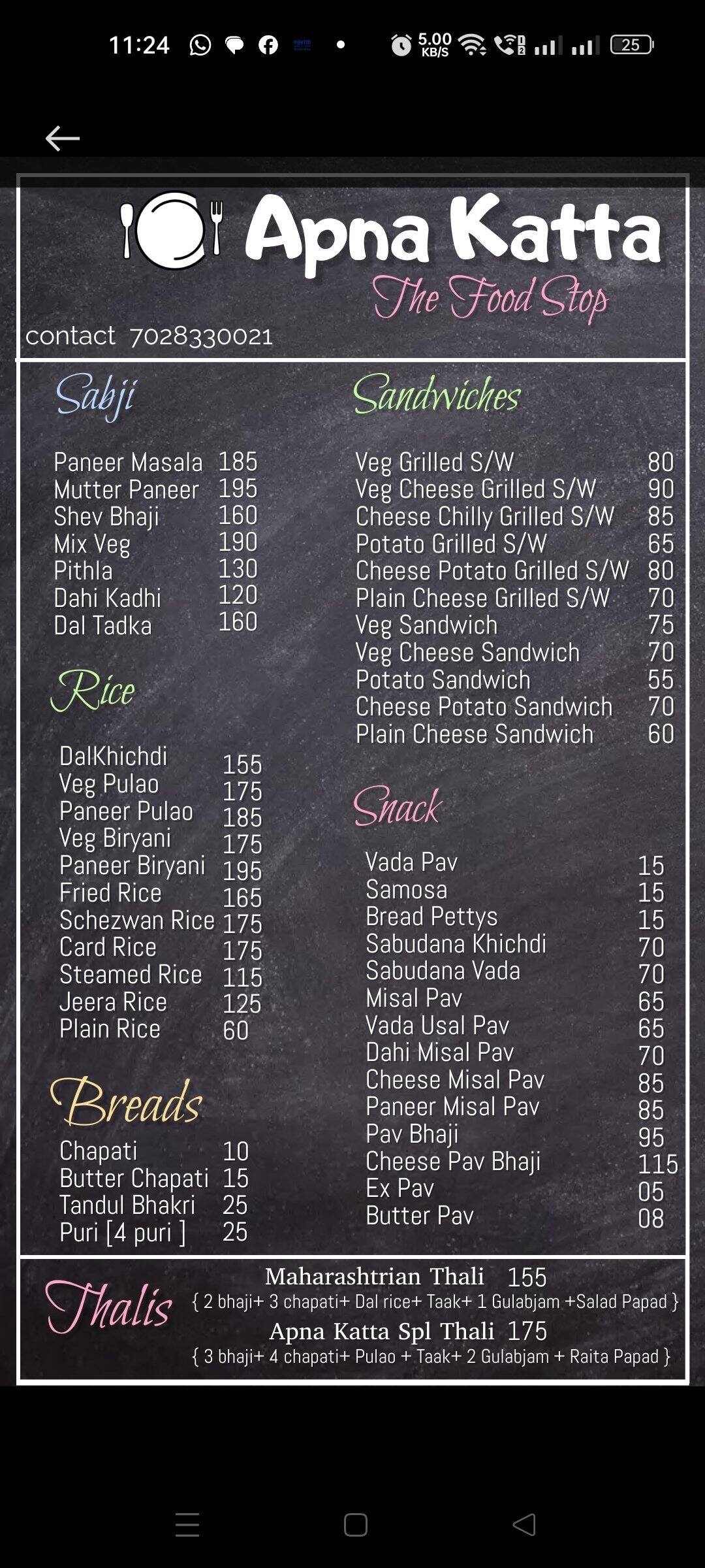 Menu of Apna Katta, Bhiwandi, Thane