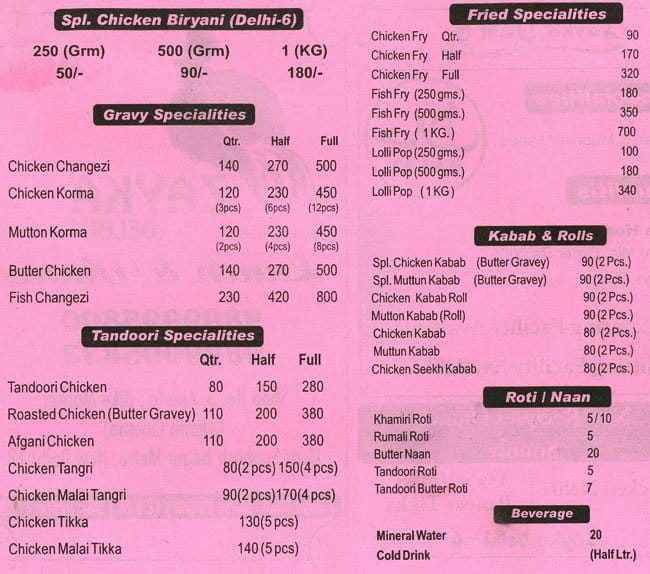 Zayka Delhi-6 Menu, Menu for Zayka Delhi-6, Subhash Nagar, New Delhi ...