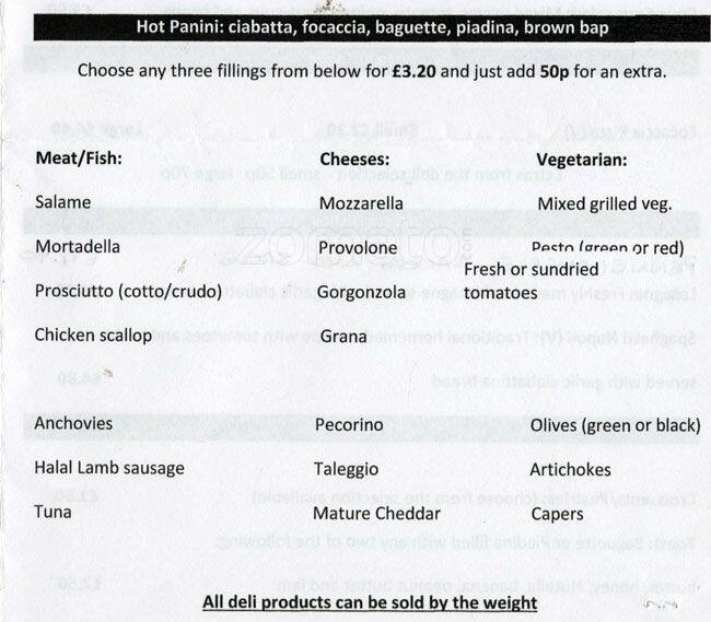 Menu at Deli Felice @ Albion cafe, London