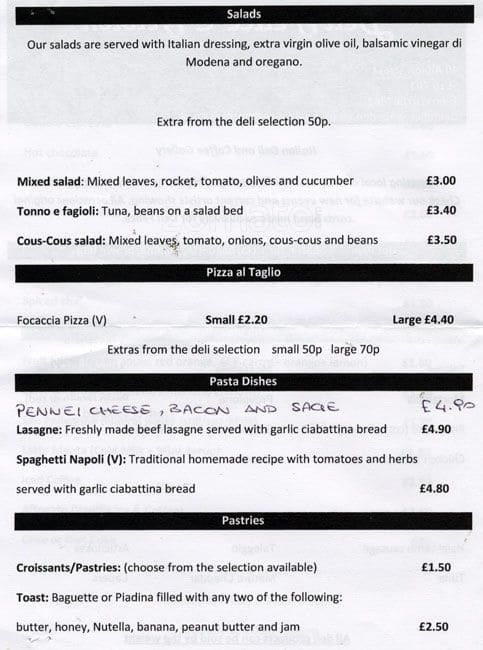 Menu at Deli Felice @ Albion cafe, London