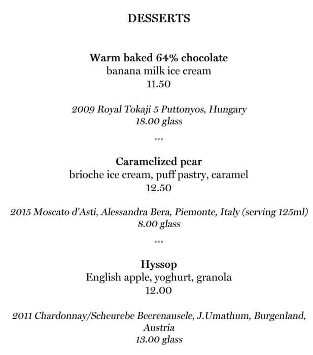 Menu at Angler restaurant, London