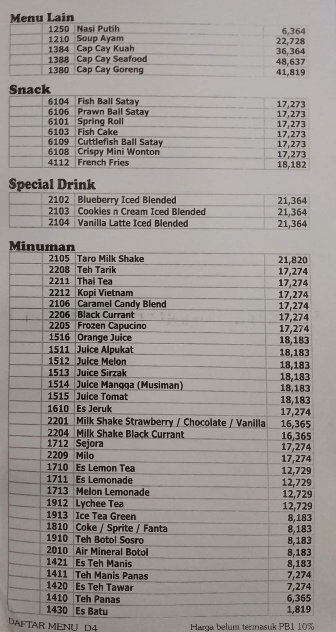 Menu at Solaria restaurant, Jakarta, Stasiun Gambir Lt. 2