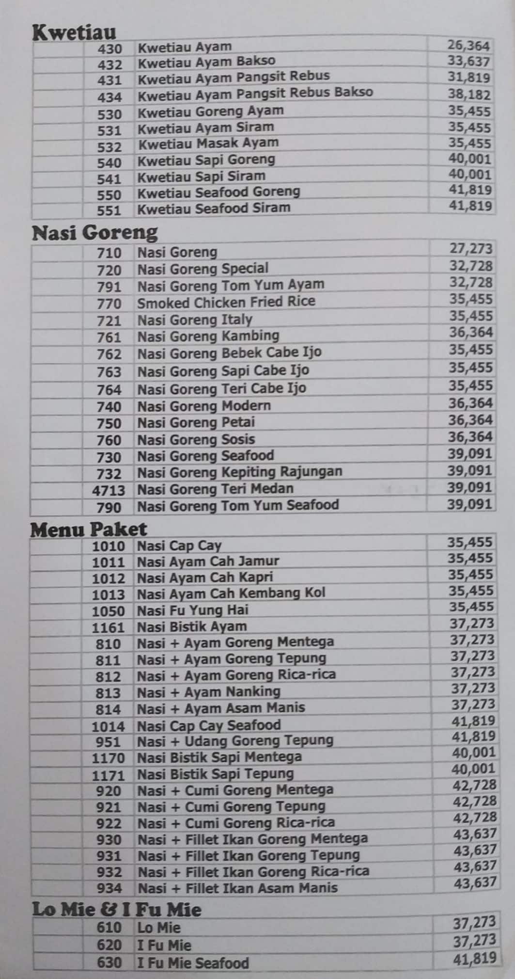 Menu at Solaria restaurant, Jakarta, RQMR+FWV