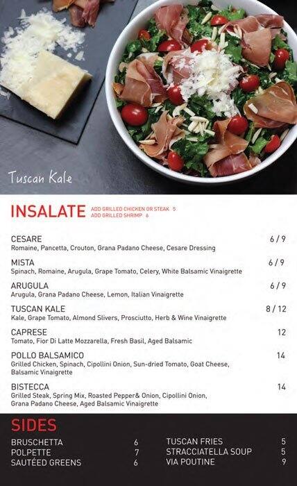Menu at Via Cibo pizzeria, Toronto, 808 York Mills Rd