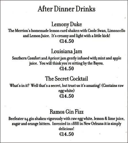 Menu at Art Tea at The Merrion Hotel pub & bar, Dublin