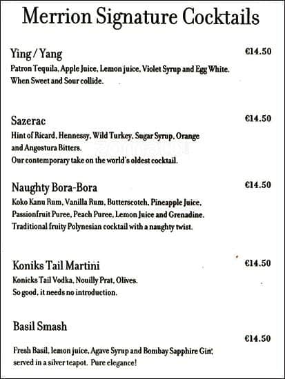 Menu at Art Tea at The Merrion Hotel pub & bar, Dublin