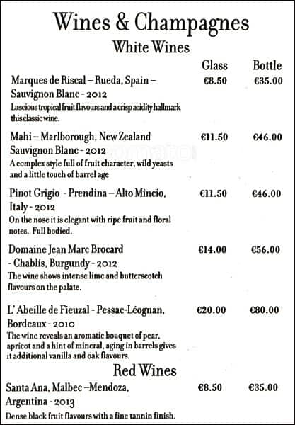 Menu at Art Tea at The Merrion Hotel pub & bar, Dublin