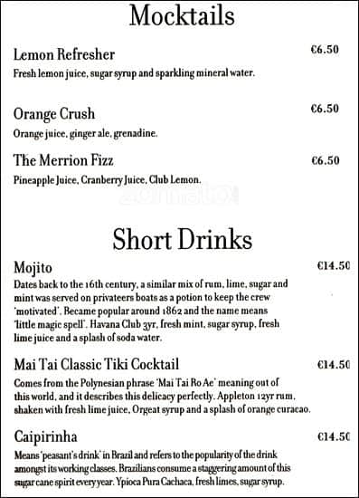 Menu at Art Tea at The Merrion Hotel pub & bar, Dublin