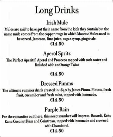 Menu at Art Tea at The Merrion Hotel pub & bar, Dublin