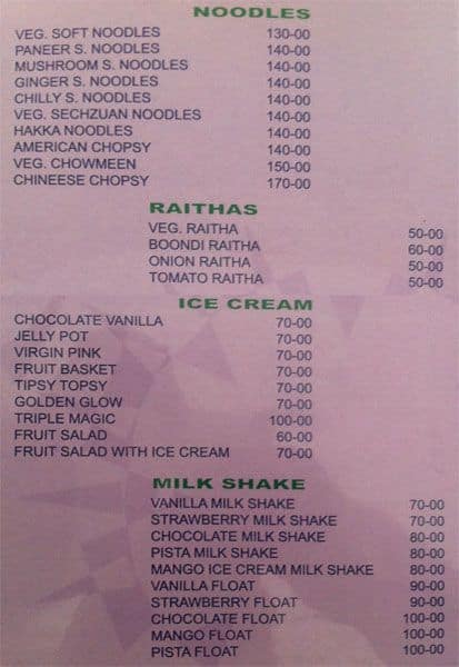 Menu at Shanbhag's Veg-Park Restaurant, Hyderabad, 3-6-355/16