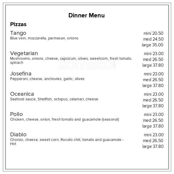 Menu at El Condor Restaurante, New Zealand