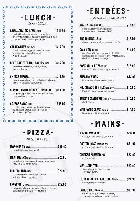 Menu at Royal Hotel pub & bar, Bacchus Marsh