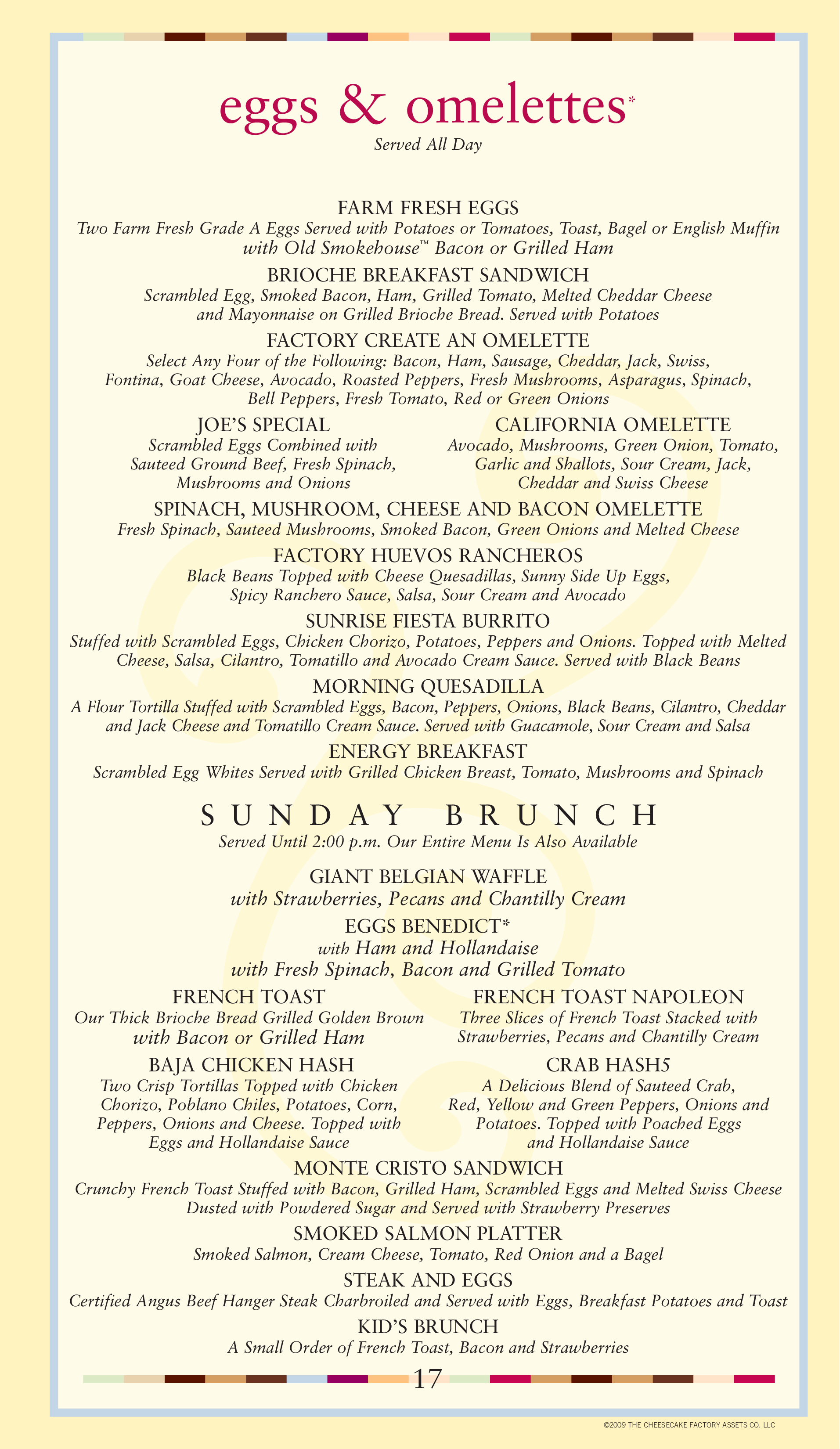 Menu Of The Cheesecake Factory Menu Of The Cheesecake Factory