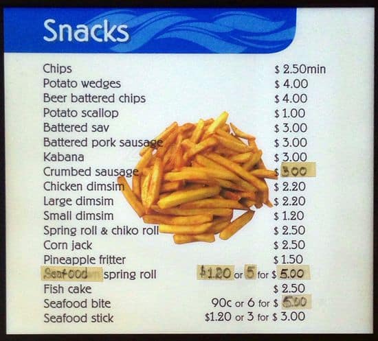 Menu at Atlantis seafood fast food, Strathpine