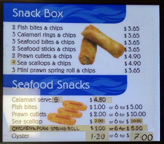 Menu at Atlantis seafood fast food, Strathpine