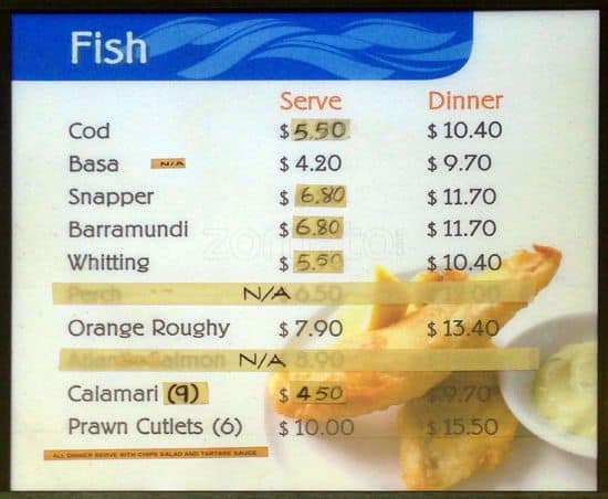 Menu at Atlantis seafood fast food, Strathpine