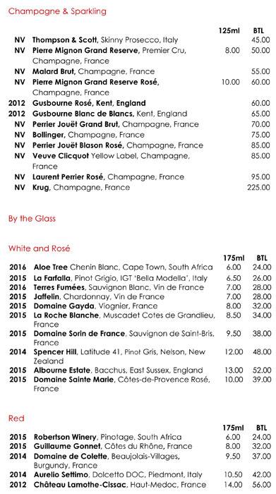 Menu at Chamberlain's of London pub & bar, London