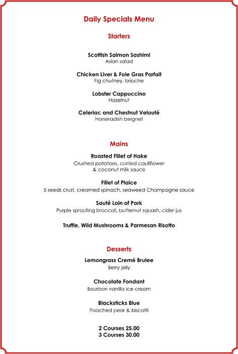 Menu at Chamberlain's of London pub & bar, London