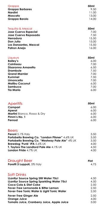 Menu at Chamberlain's of London pub & bar, London