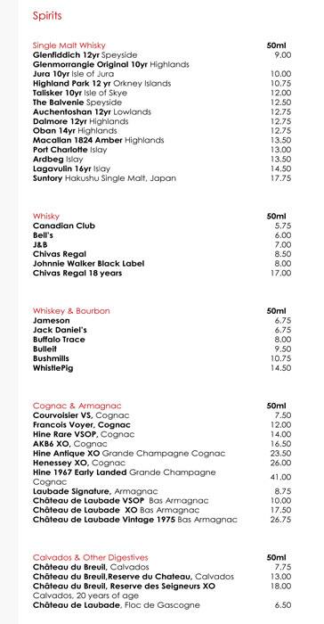 Menu at Chamberlain's of London pub & bar, London