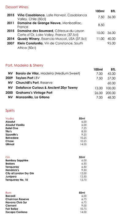 Menu at Chamberlain's of London pub & bar, London