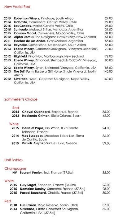 Menu at Chamberlain's of London pub & bar, London