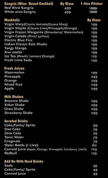 Menu at The Groot, Bengaluru