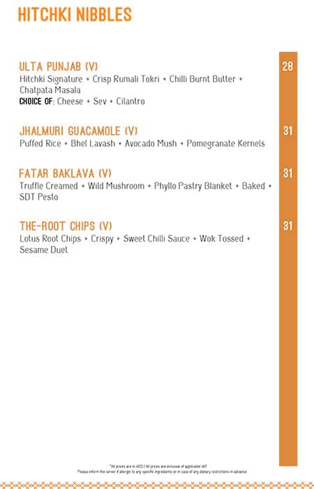 Menu at Hitchki restaurant, Dubai