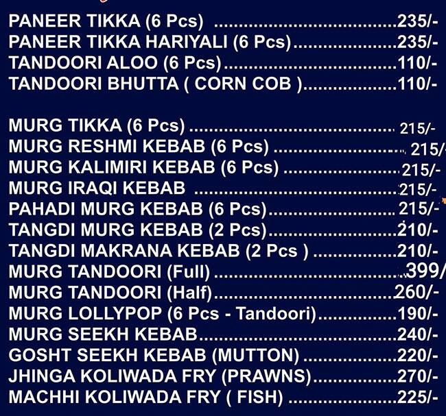 Menu of Angelas Kebab Corner, Marol, Mumbai