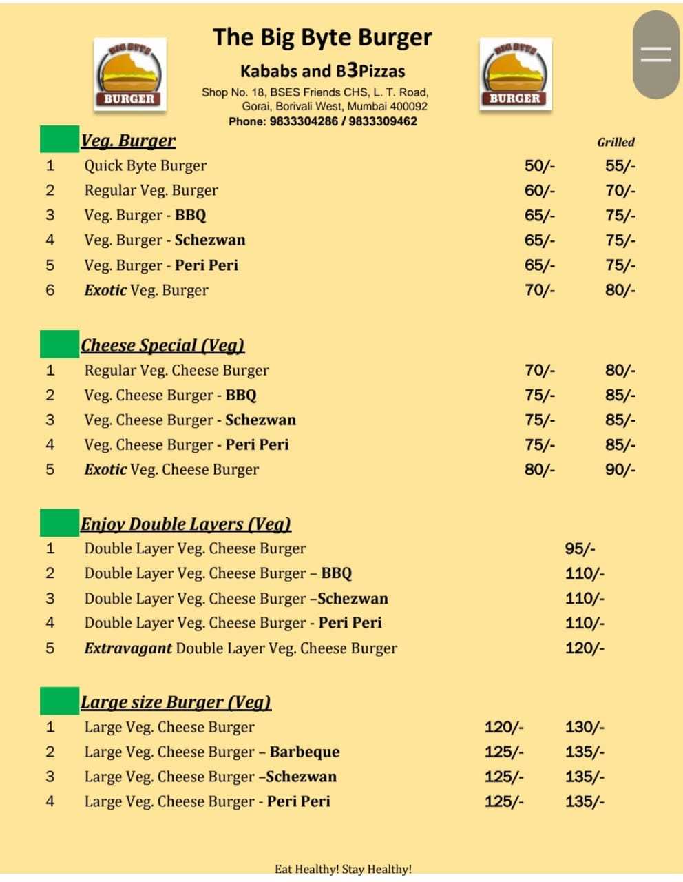 Menu at The Big Byte Burger, Mumbai