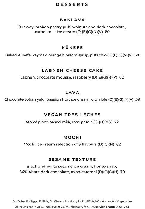 Menu of TABŪ - The St. Regis Downtown, Business Bay, Dubai
