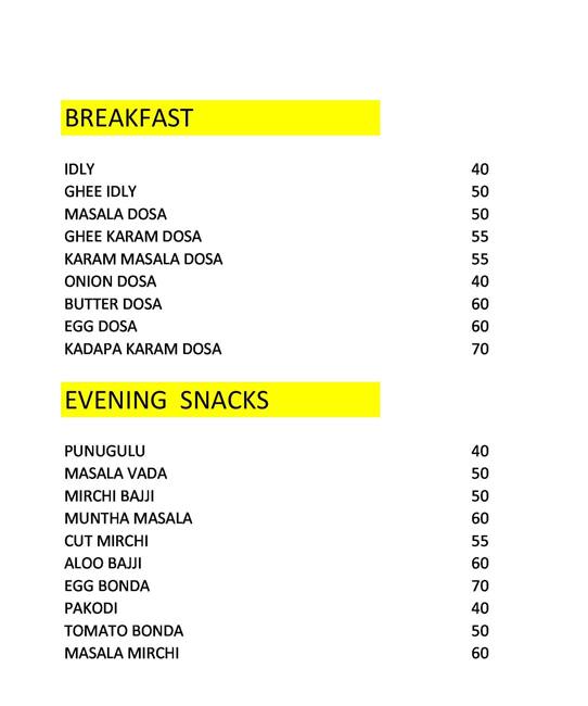 Menu of Sindhu Foods, Boduppal, Hyderabad