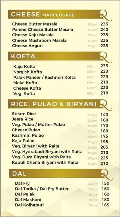 Menu of Grand Royal Dine Restaurant, Naroda, Ahmedabad