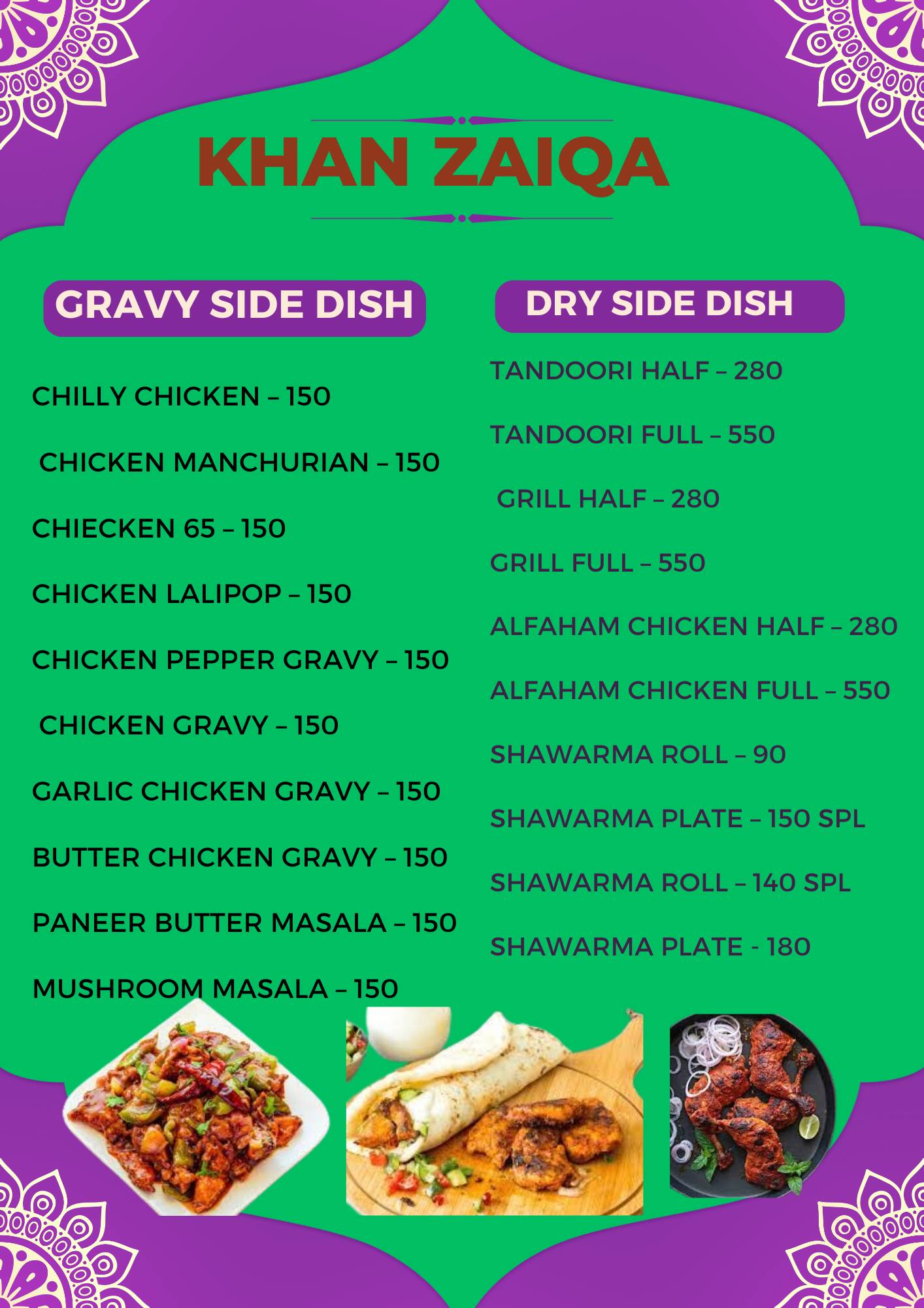 Menu of Khan Zaiqa, Malakpet, Hyderabad