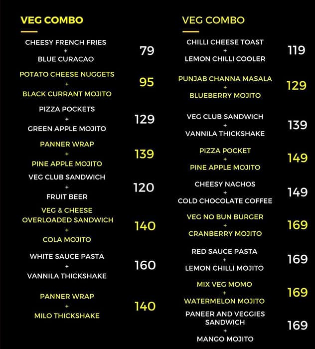 Menu of The Combo Cafe, K.K. Nagar, Chennai