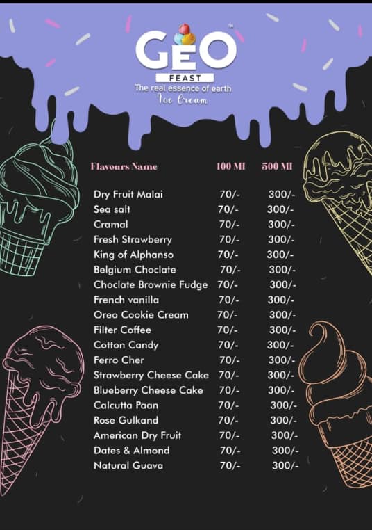 Menu of Geo Feast Ice Creams, Marol, Mumbai