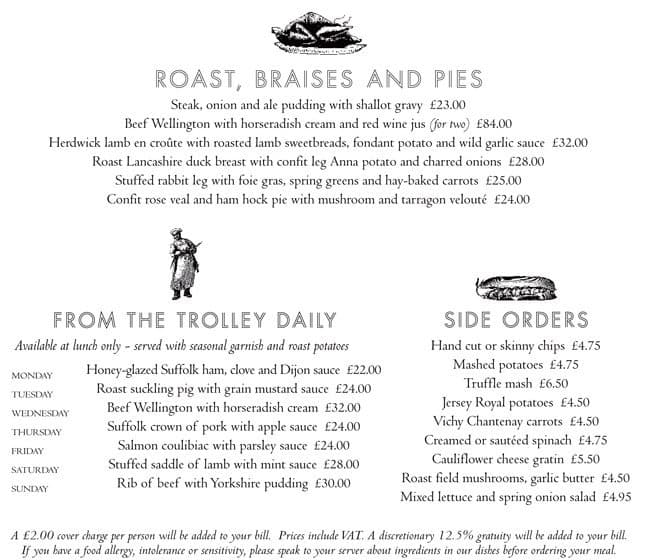 Menu at Hotel Savoy restaurant, London