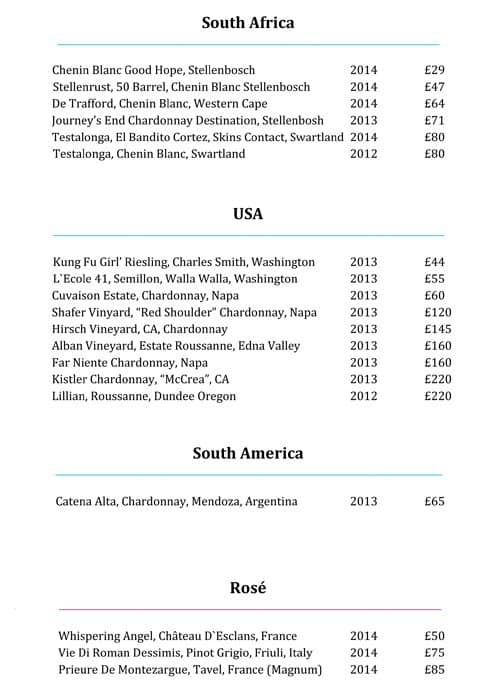 Menu at Hotel Savoy restaurant, London