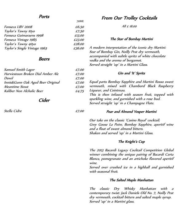 Menu at Hotel Savoy restaurant, London