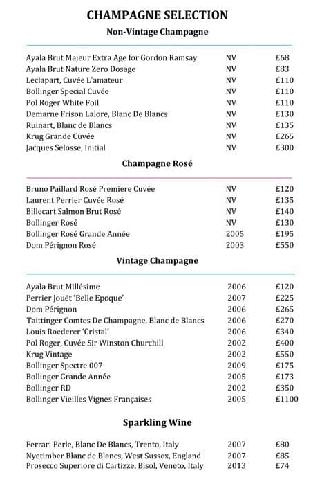 Menu at Hotel Savoy restaurant, London