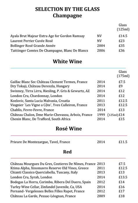 Menu at Hotel Savoy restaurant, London