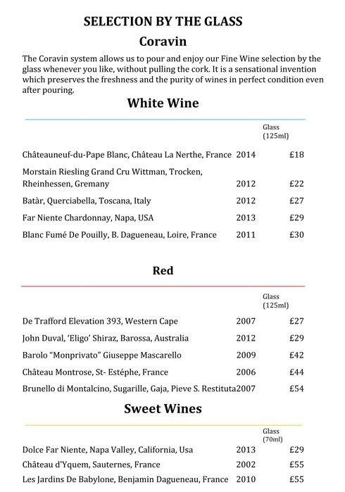 Menu at Hotel Savoy restaurant, London