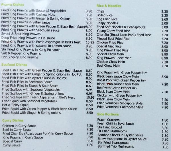 Menu at Chung Ying restaurant, Manchester, 205 Eccles Old Road