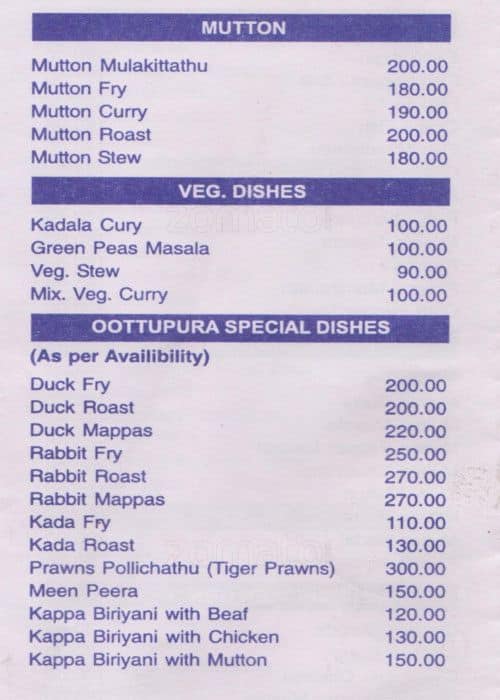 Menu at Oottupura, Chennai, Shop 165